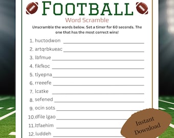 Football Game | Word Scramble | Football Party Game | Super Bowl Sunday ...