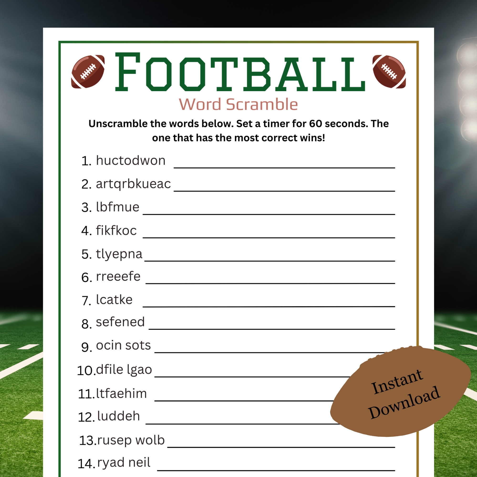 Football Word Scramble Game, Football Party Games, Super Bowl Party ...