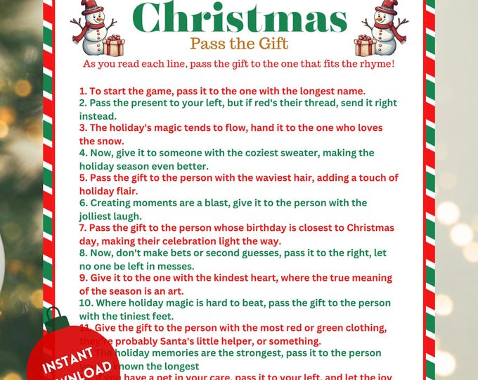 Christmas Pass the Gift Game, Printable Pass the Present Holiday Party ...