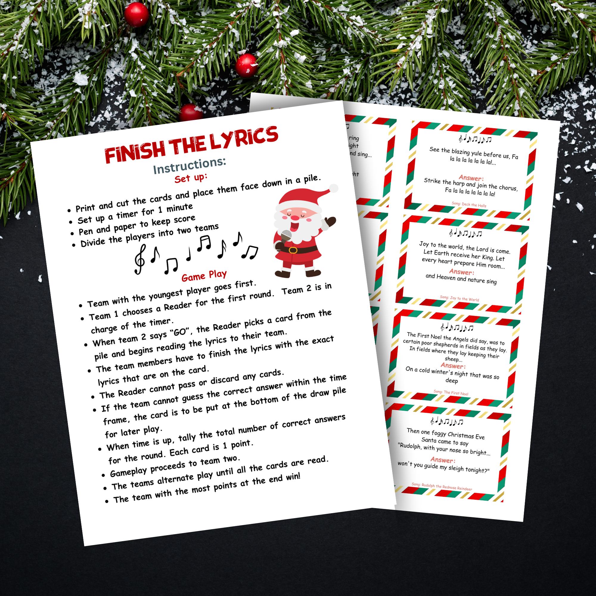 Christmas Carol Finish the Lyric Game, Finish the Lyrics Game ...