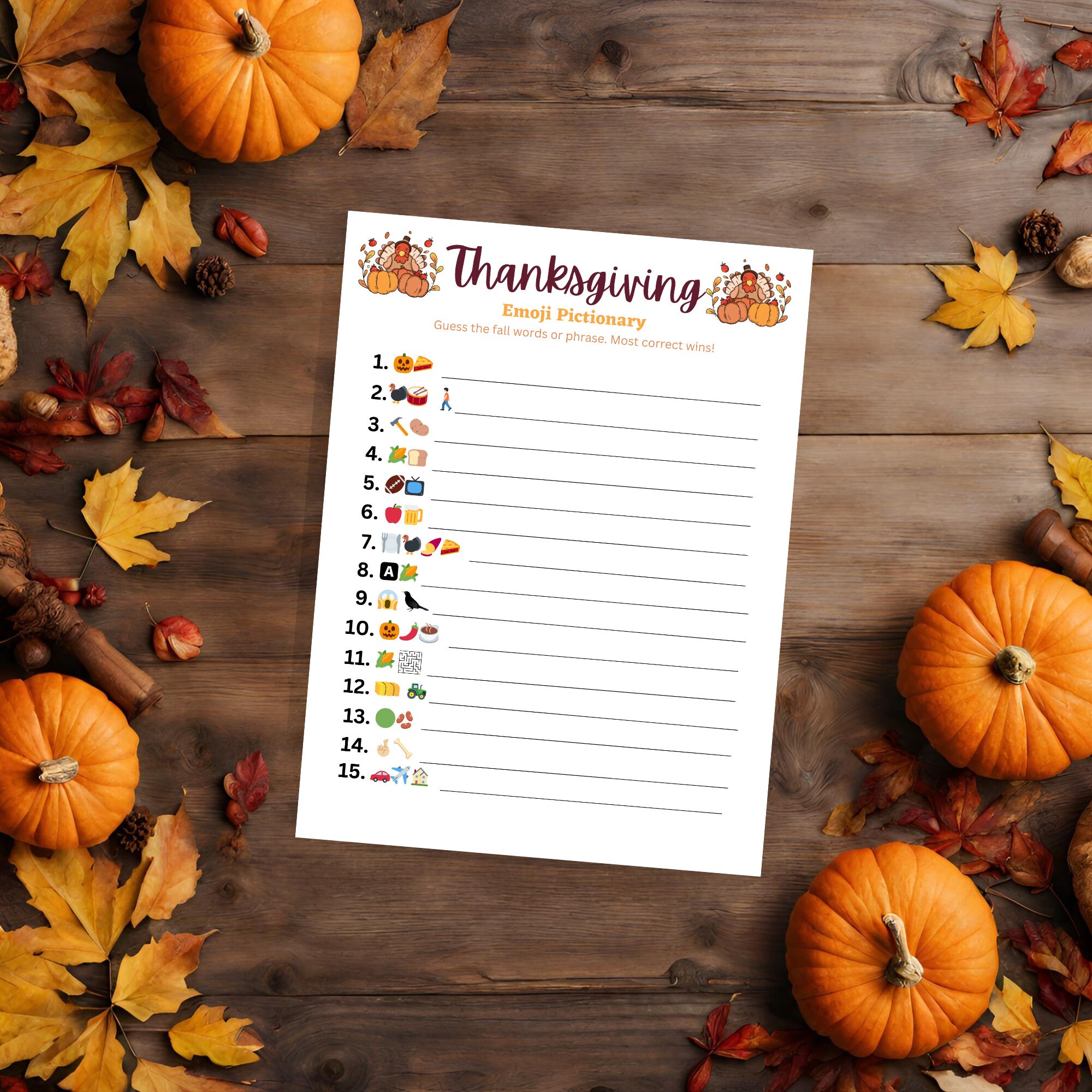 Thanksgiving Emoji Pictionary Game, Thanksgiving Games for Family ...