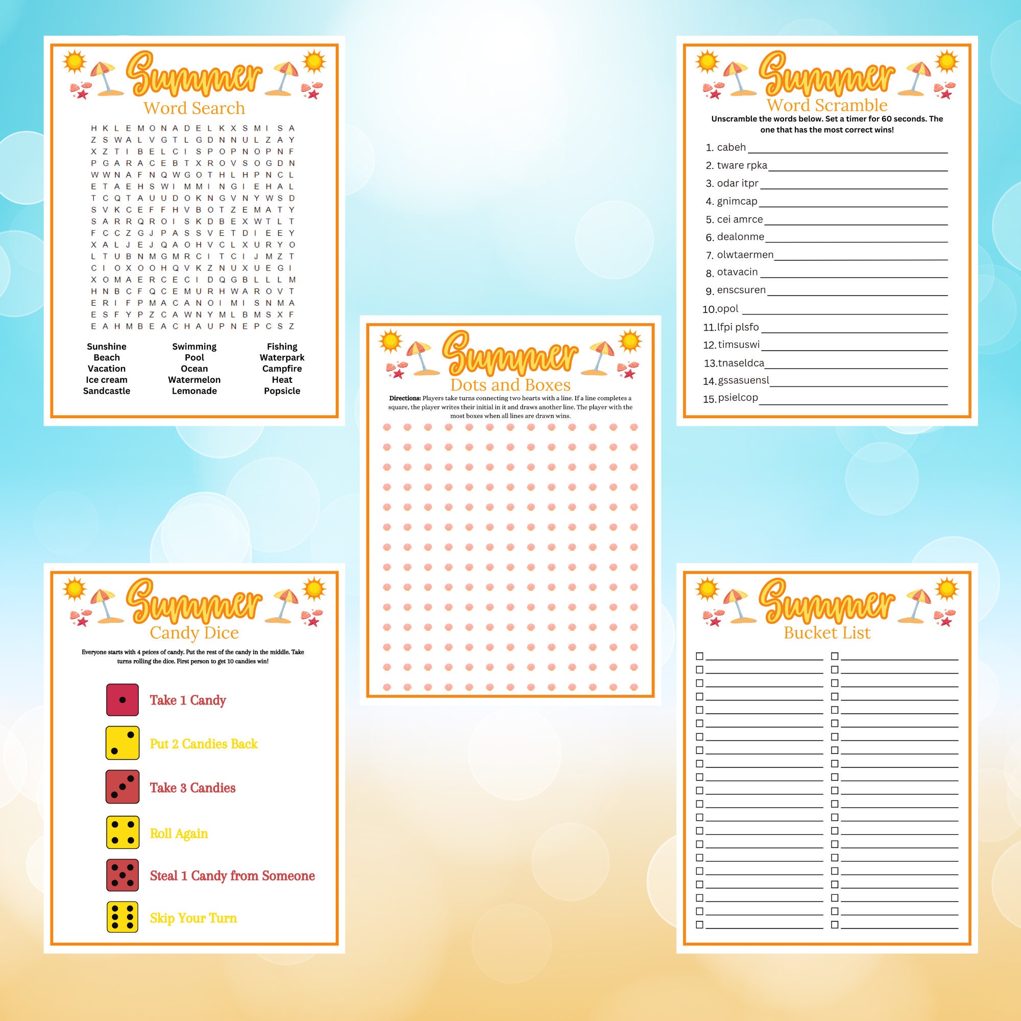 Summer Game Bundle, Summer Games for Adults and Kids, Family Summer ...