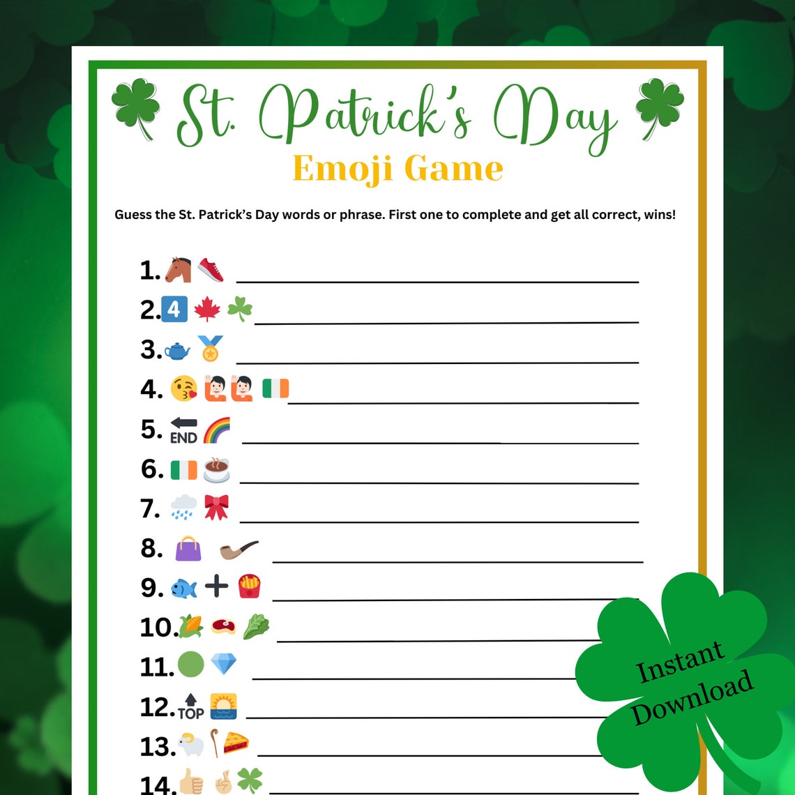 St Patrick's Day Emoji Pictionary, Emoji Game, St Patricks Day Party ...