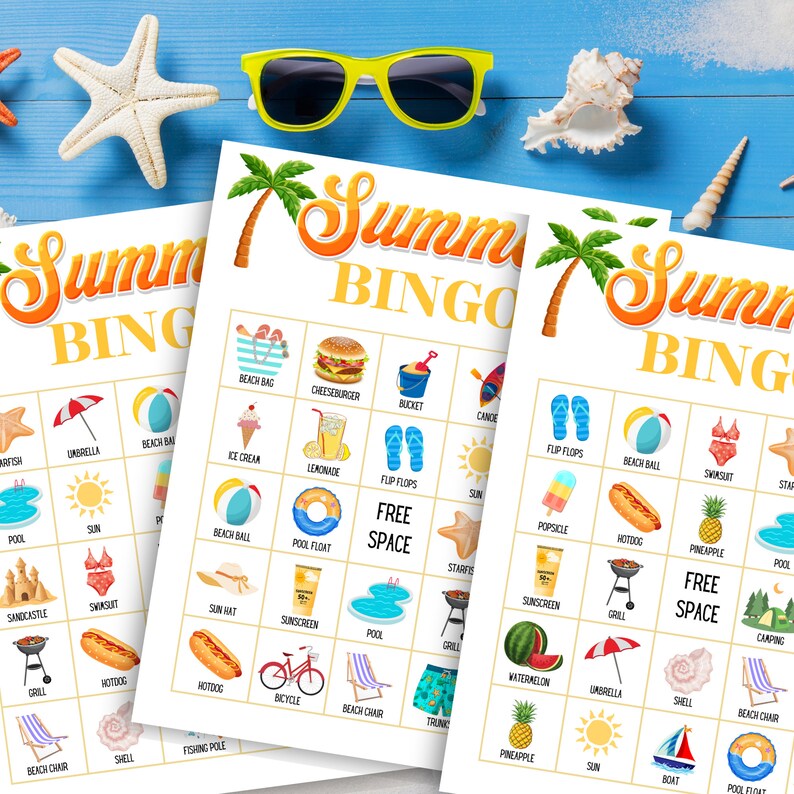 Summer Bingo Game, Summer Bingo Game for Adults and Kids, 30 Summer ...