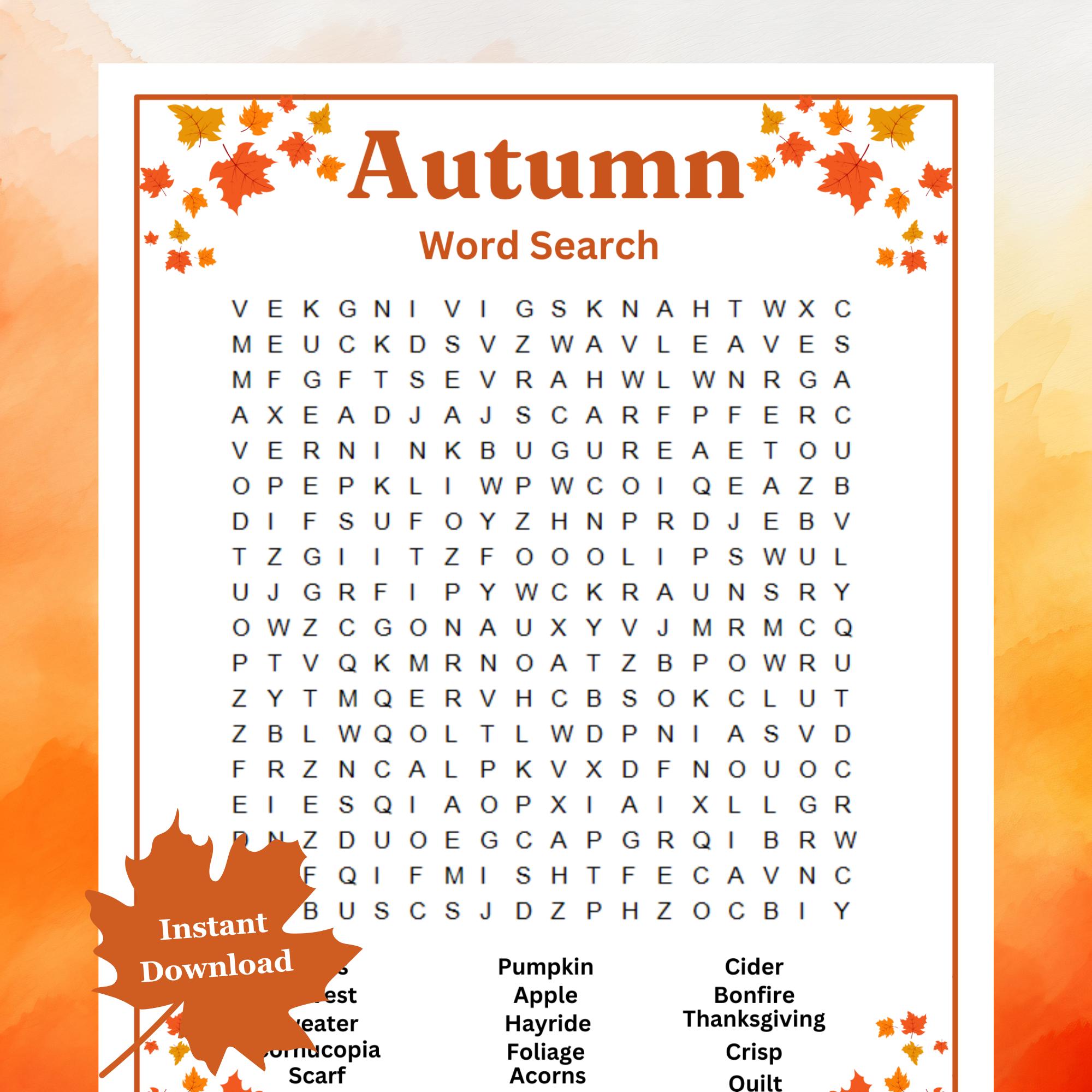 Autumn Word Search Puzzle