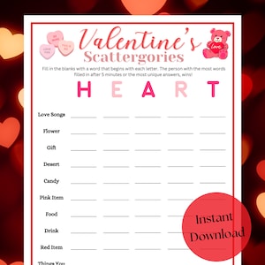 Valentine's Day Scattergories Game, Valentine's Day Game, Valentine's ...