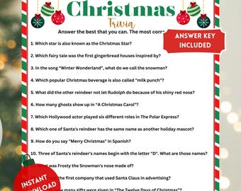 Christmas Trivia Game, Christmas Party Games, Printable Holiday Trivia ...