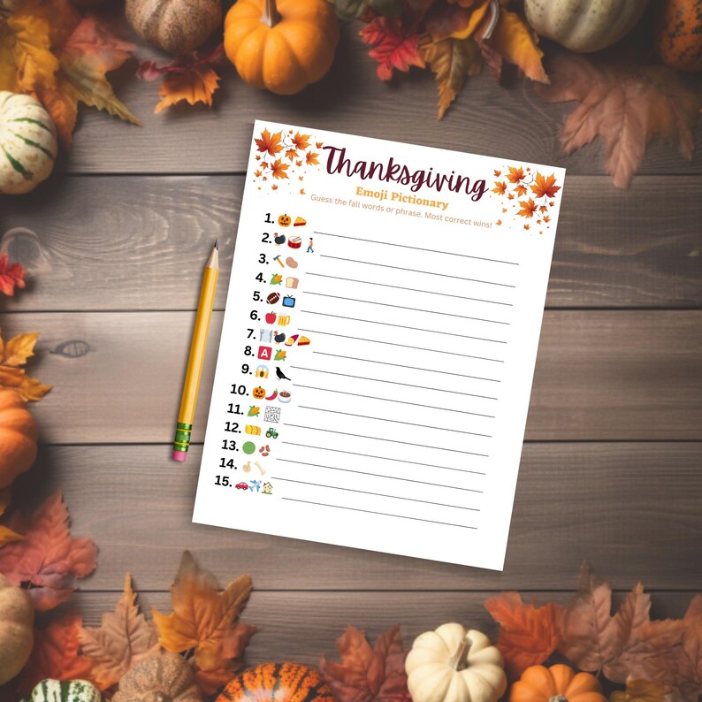 Thanksgiving Emoji Pictionary Game, Thanksgiving Games for Family ...