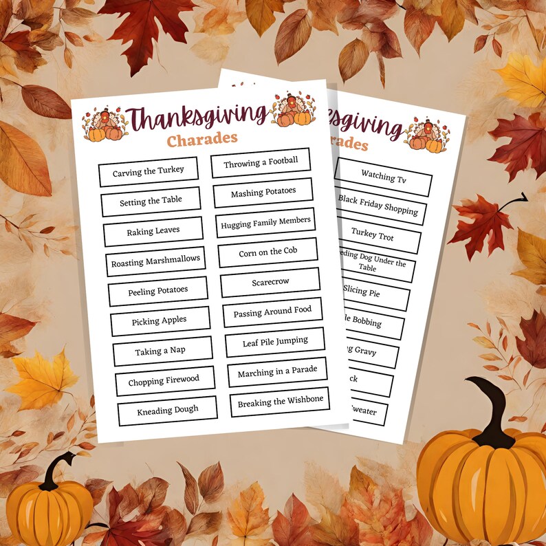 Thanksgiving Charades Party Game, Thanksgiving Games for Adults and ...