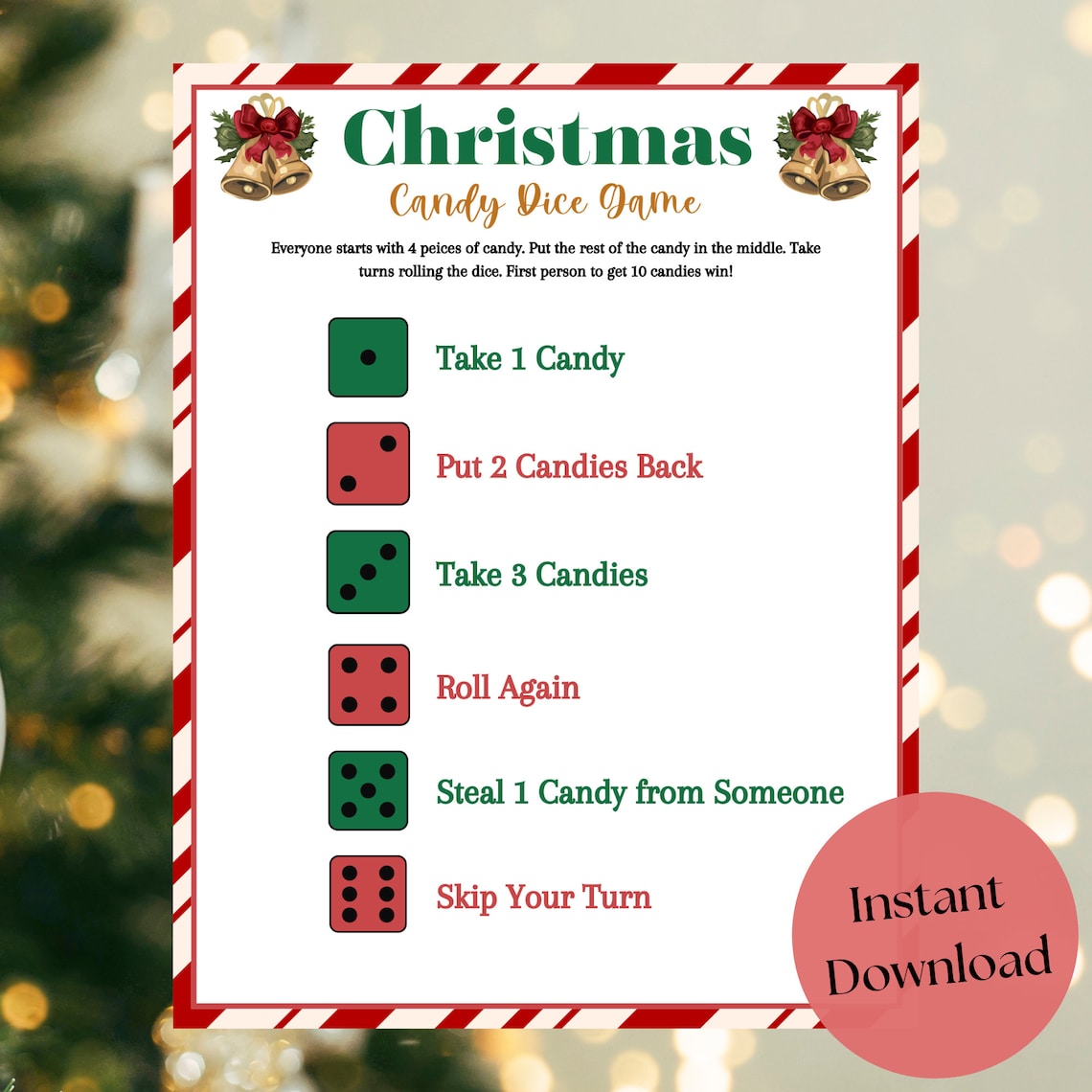 Christmas Candy Dice Game, Christmas Dice Game, Christmas Party Game ...