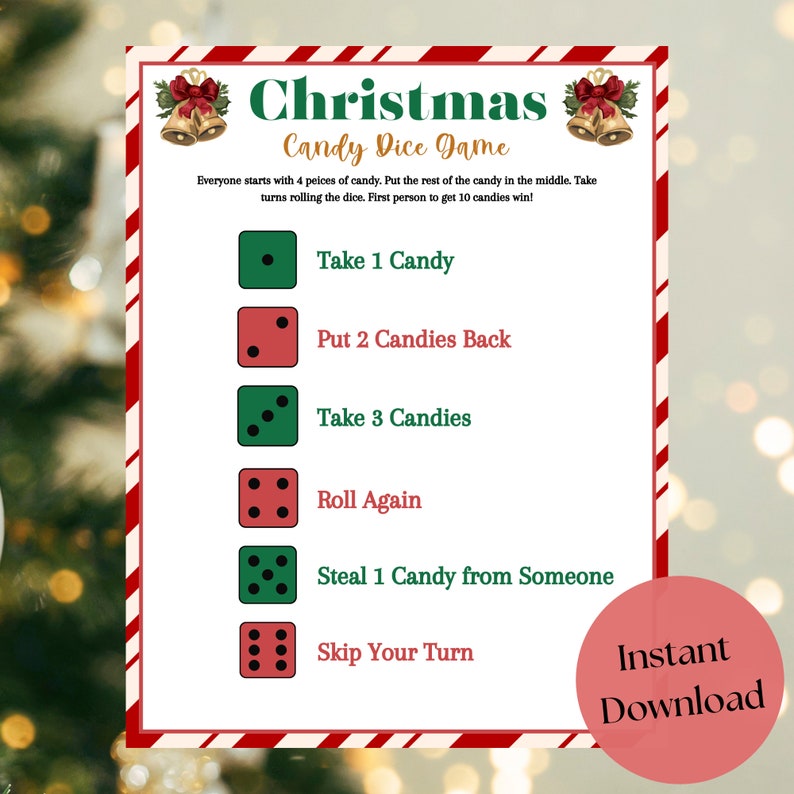 Christmas Candy Dice Game, Christmas Dice Game, Christmas Party Game ...