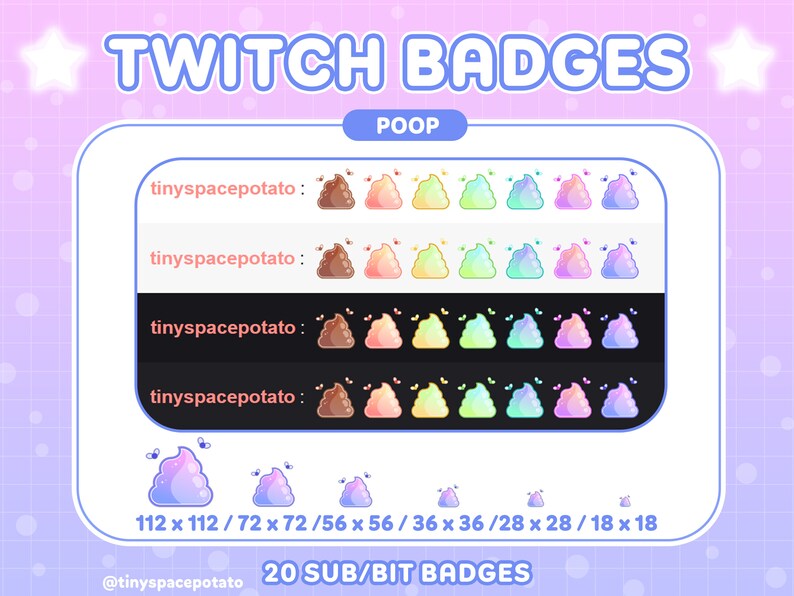 Twitch Sub Badges Kawaii Poop SET OF 20 Bit Badges Cute Sub Badges ...