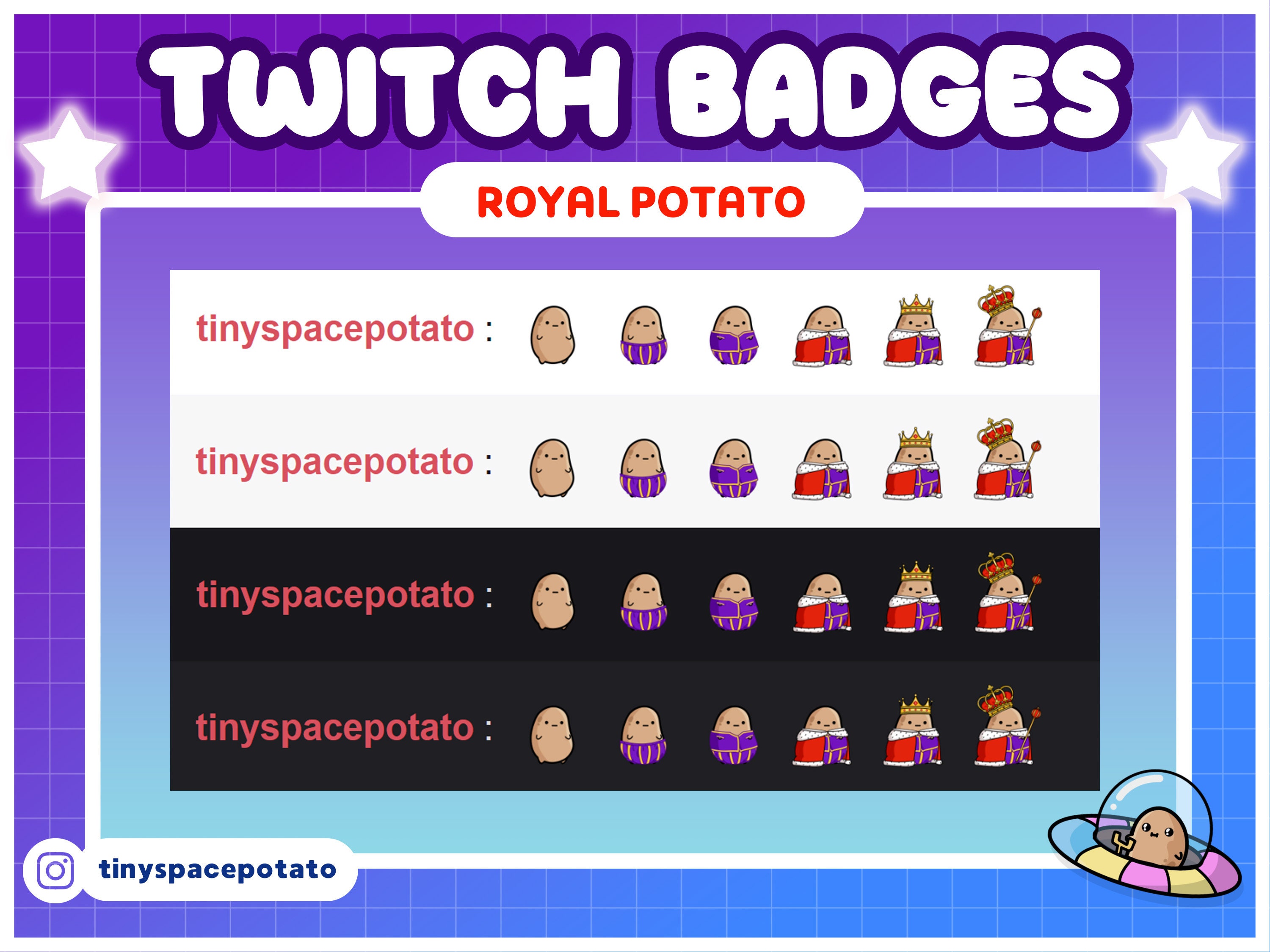 Twitch Sub Badges Royal Potato Bit Badges (SET OF 6) Funny Sub Badge ...