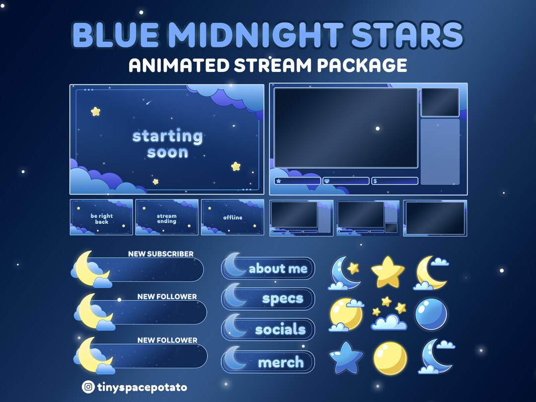 Twitch Overlay Package Animated Blue Moon Clouds - Etsy