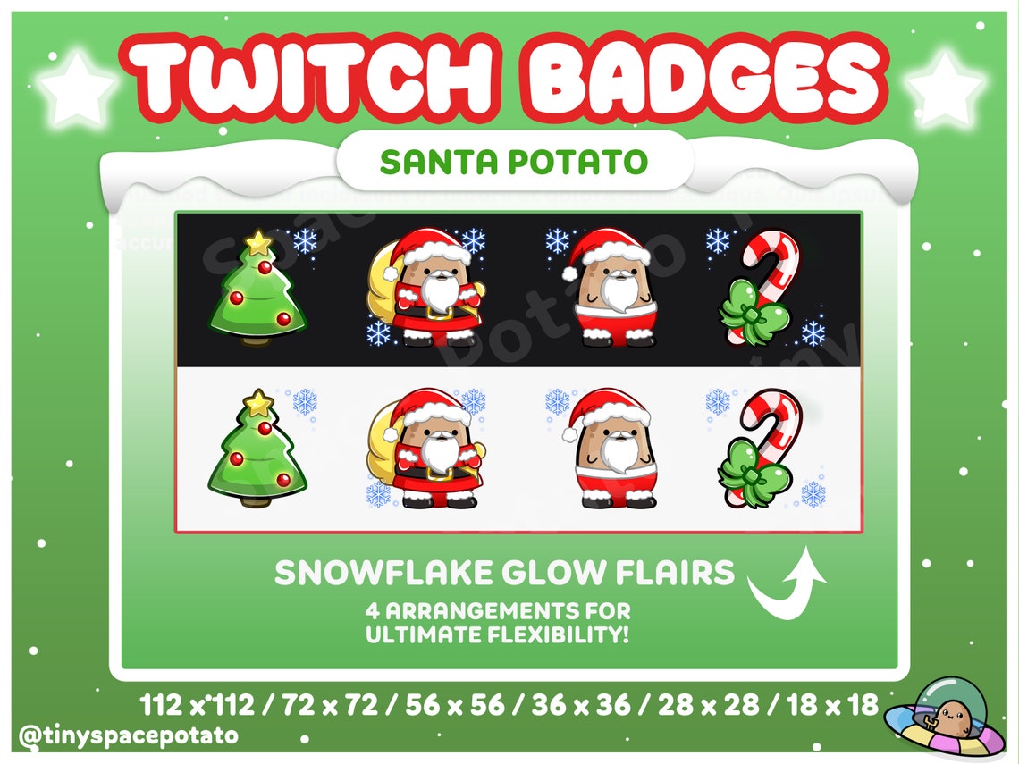 Santa Potato Twitch Sub Badges, Christmas Flair (set of 9) (digital ...
