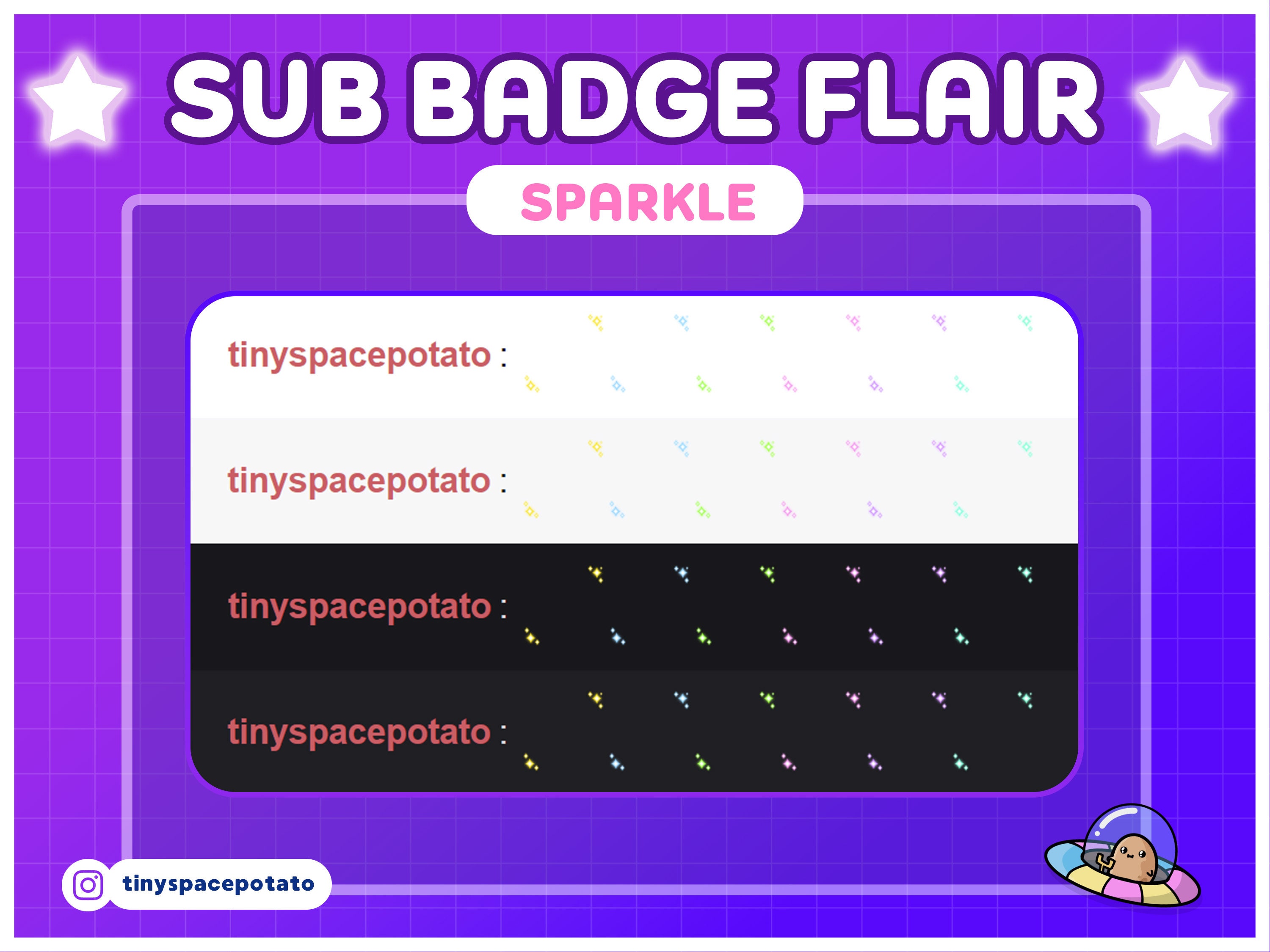 Sub Badge Flair Sparkle Glow (SET of 12) Cute Glow Sparkle Sub Badge ...