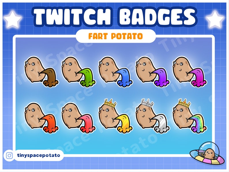 Twitch Sub Badges Fart Potato (SET OF 10) Funny Twitch Badges Poop Sub ...
