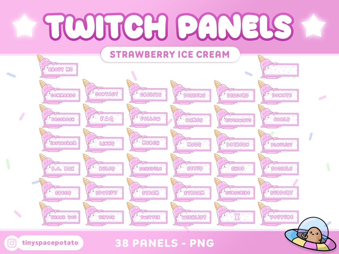 Twitch Panels Strawberry Ice Cream SET OF 38 Twitch Panels Pink Overlay ...