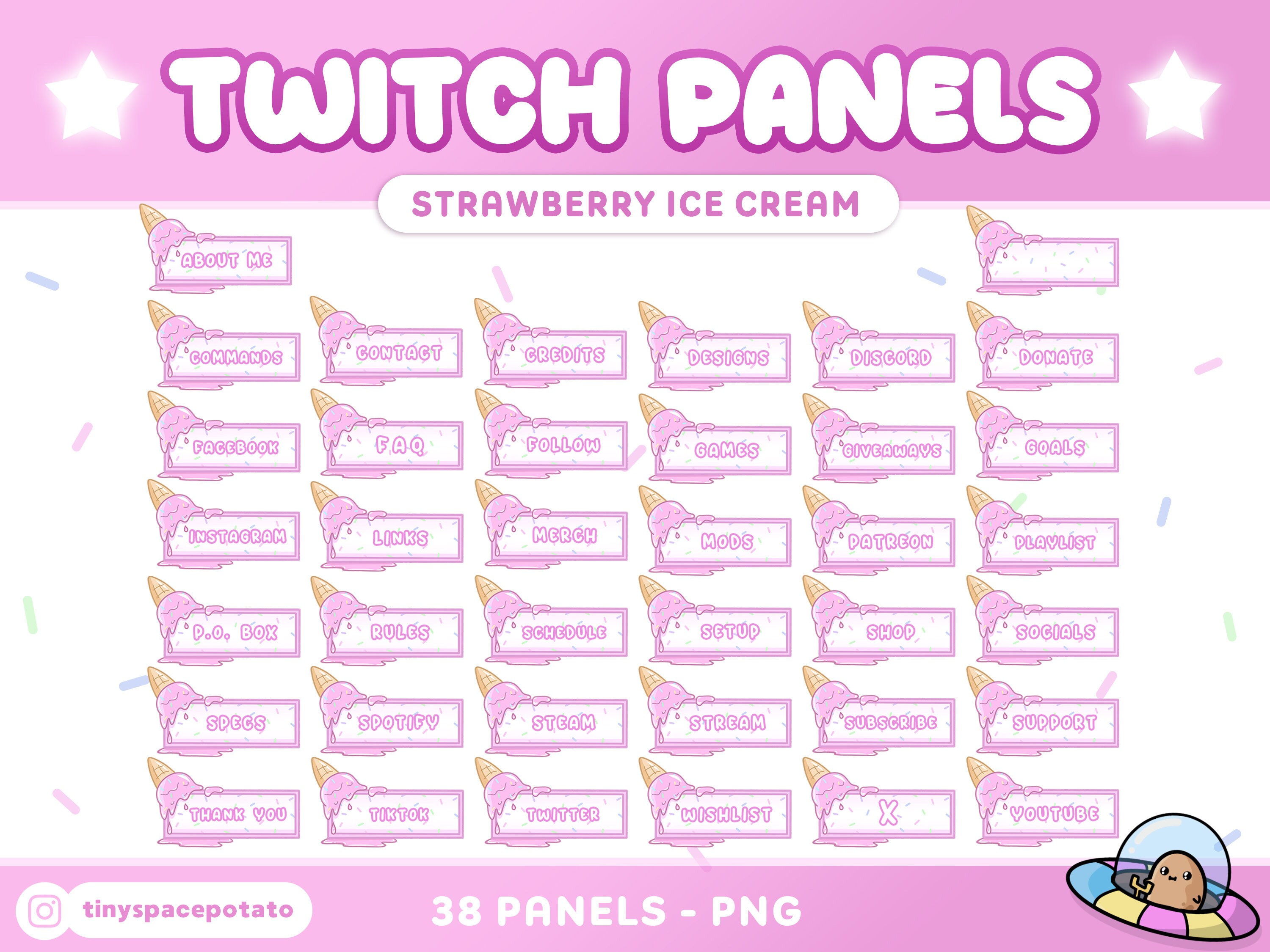 Twitch Panels Strawberry Ice Cream (SET OF 38) Twitch Panels Pink ...