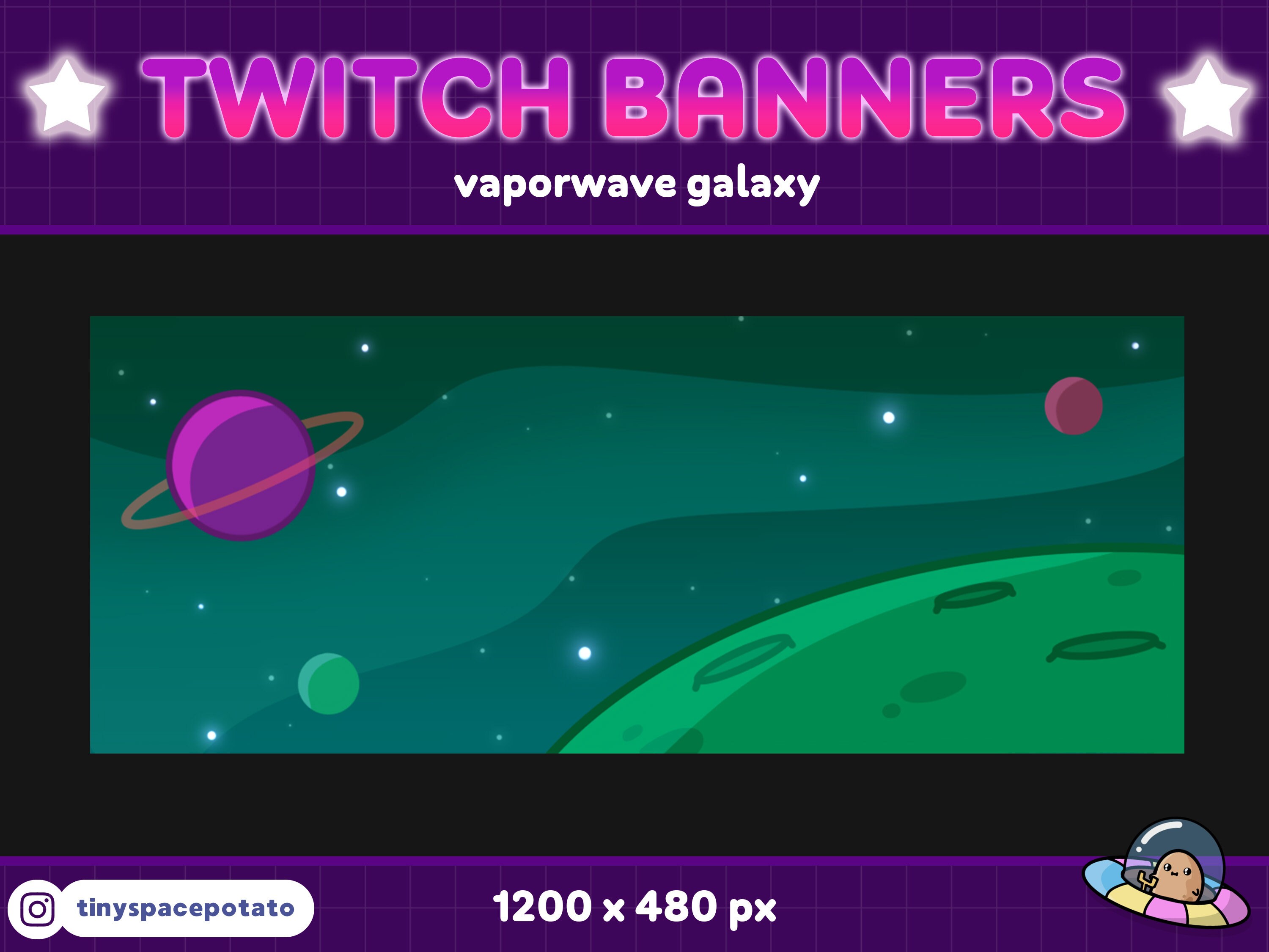 Twitch Banner Vaporwave Galaxy Space Set Of 4 Twitch Banners Custom Synthwave Twitch Banner