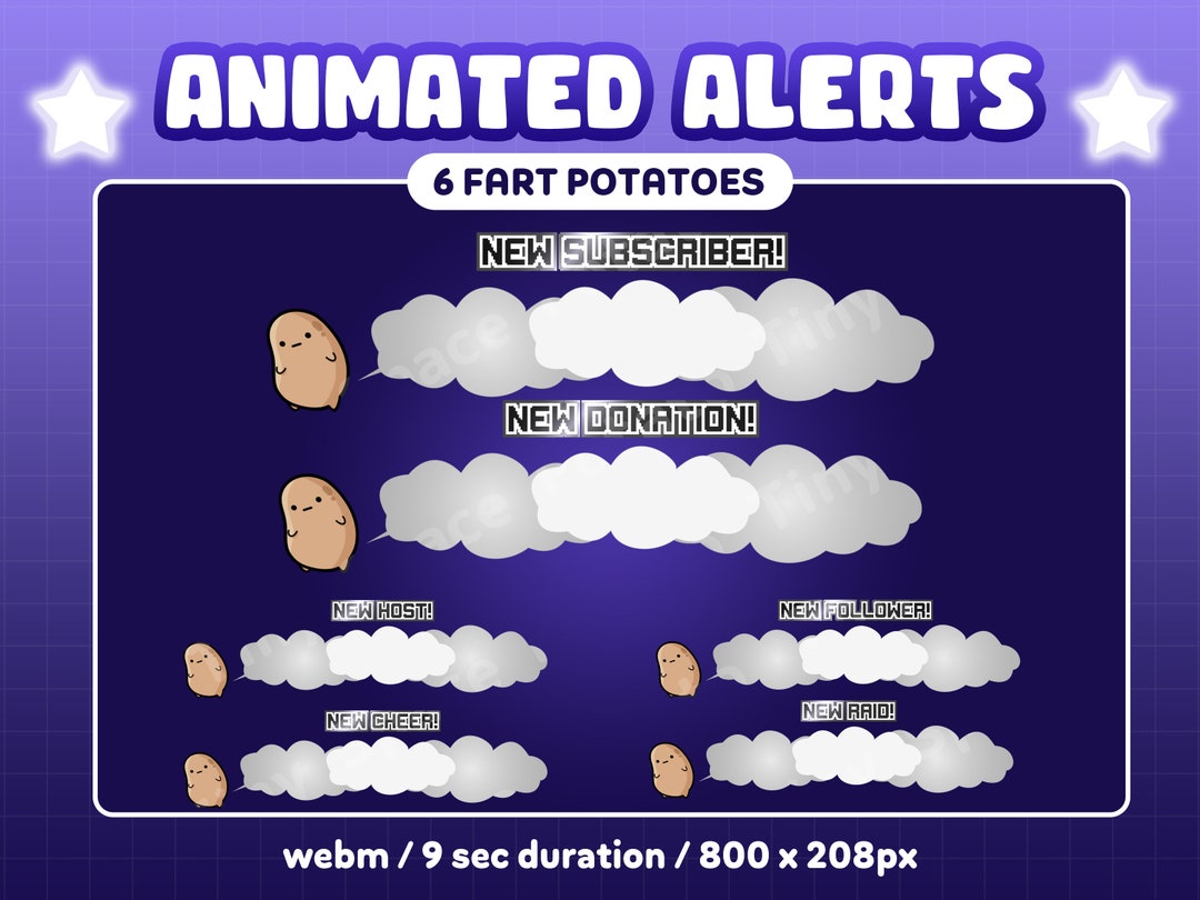 Twitch Alerts Animated Fart Potato WHITE - Funny Animated Stream Alerts ...