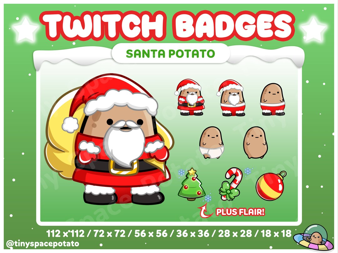 Santa Potato Twitch Sub Badges, Christmas Flair (set of 9) (digital ...