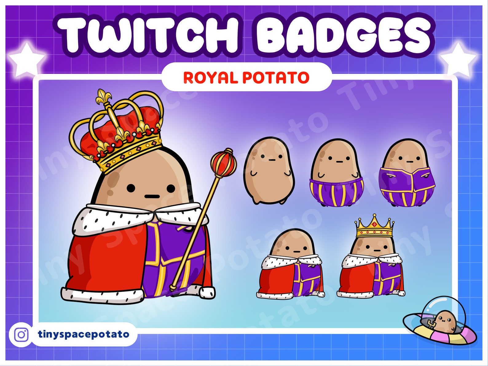 Twitch Sub Badges Royal Potato Bit Badges (SET OF 6) Funny Sub Badge ...