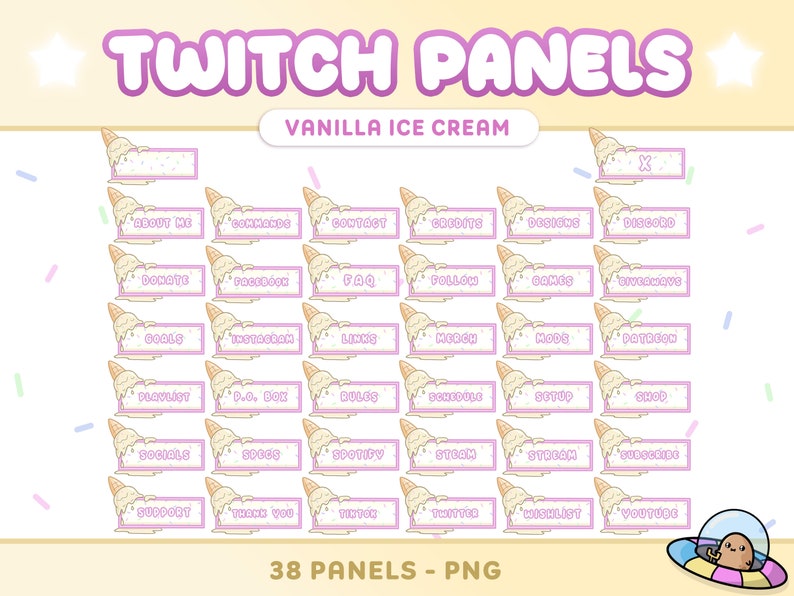 Twitch Panels Vanilla Ice Cream (SET OF 38) Stream Panels Dessert ...