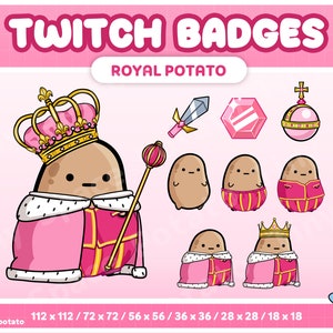 Twitch Sub Badges Pink Royal Potato Bit Badges (SET OF 9) Funny Sub ...