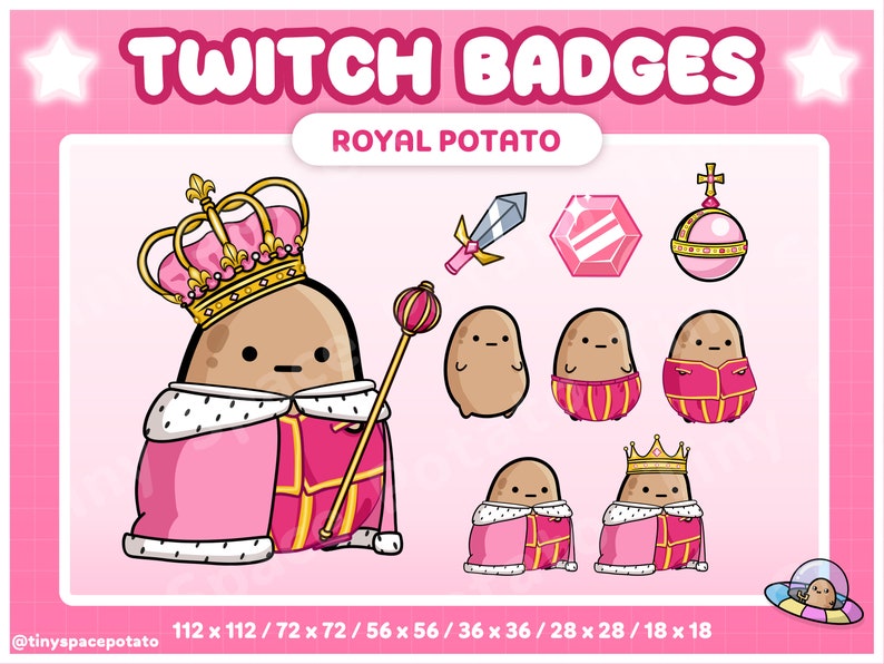 Twitch Sub Badges Pink Royal Potato Bit Badges (SET OF 9) Funny Sub ...