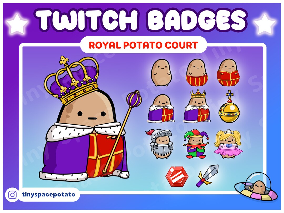 Twitch Sub Badges Royal Potato Court 12 Plus FLAIR Bit Badges Funny Sub ...