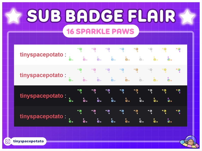 Twitch Badge Flair Sparkle Paw Print (SET of 12) Vtuber Assets Cat Sub ...