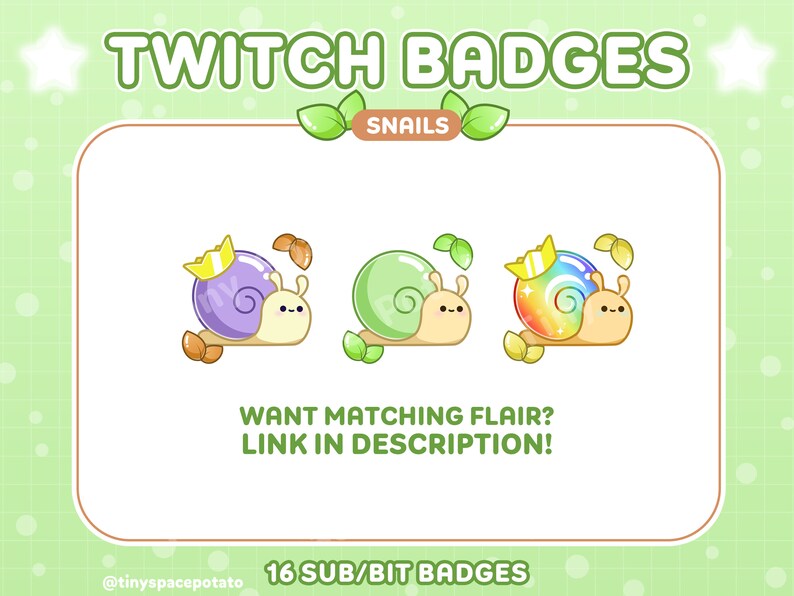 Twitch Sub Badges Snails SET OF 16 Cute Sub Badges Twitch Bit Badges ...