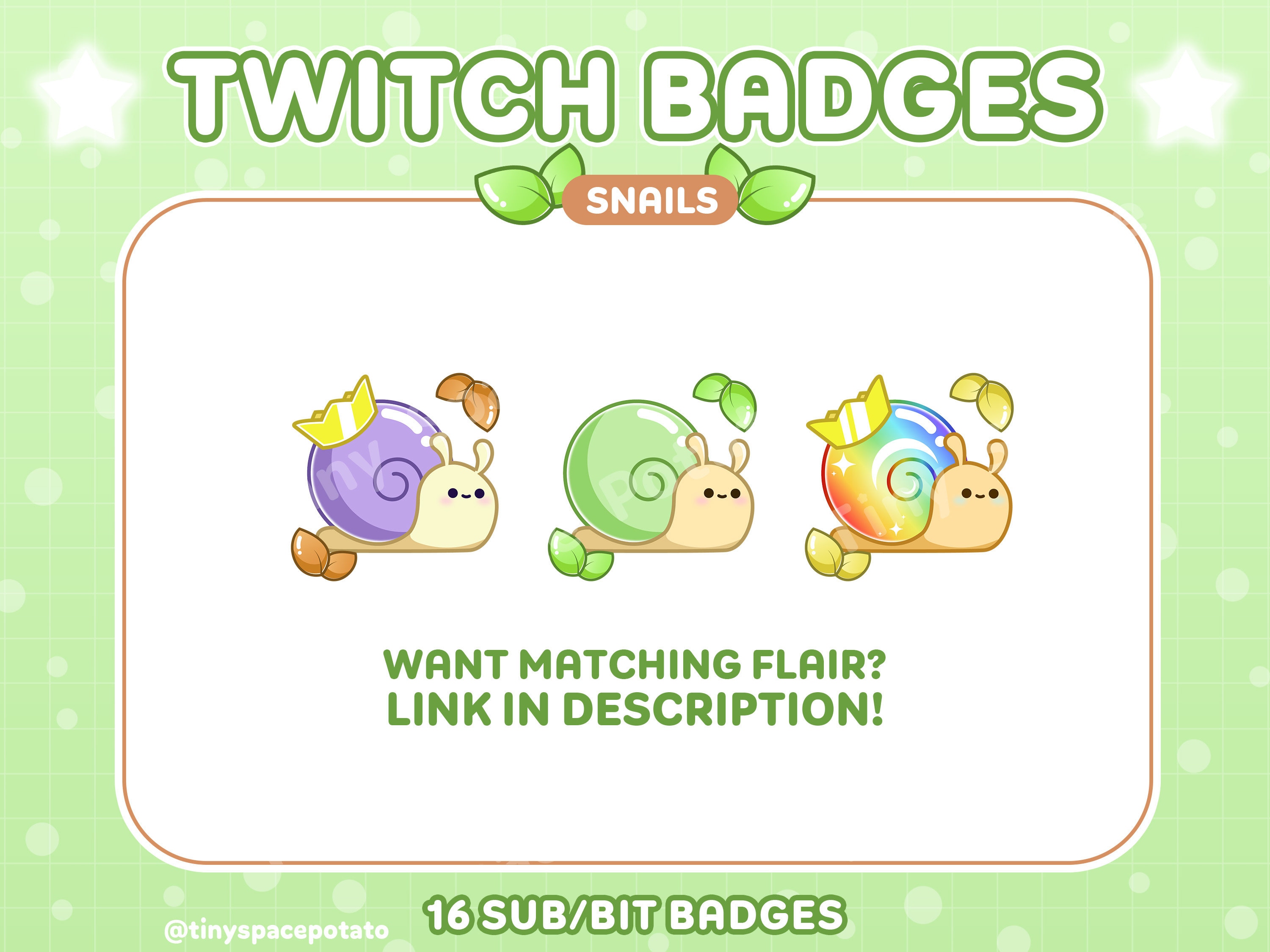 Twitch Sub Badges Snails SET OF 16 Cute Sub Badges Twitch Bit Badges ...