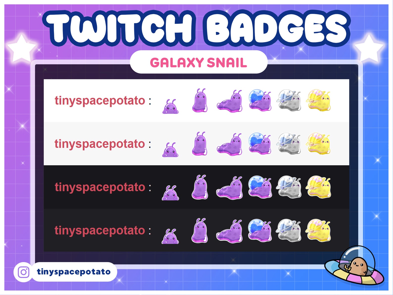 Twitch Sub Badges Galaxy Snail (SET of 6) Celestial Purple Moon Galaxy ...