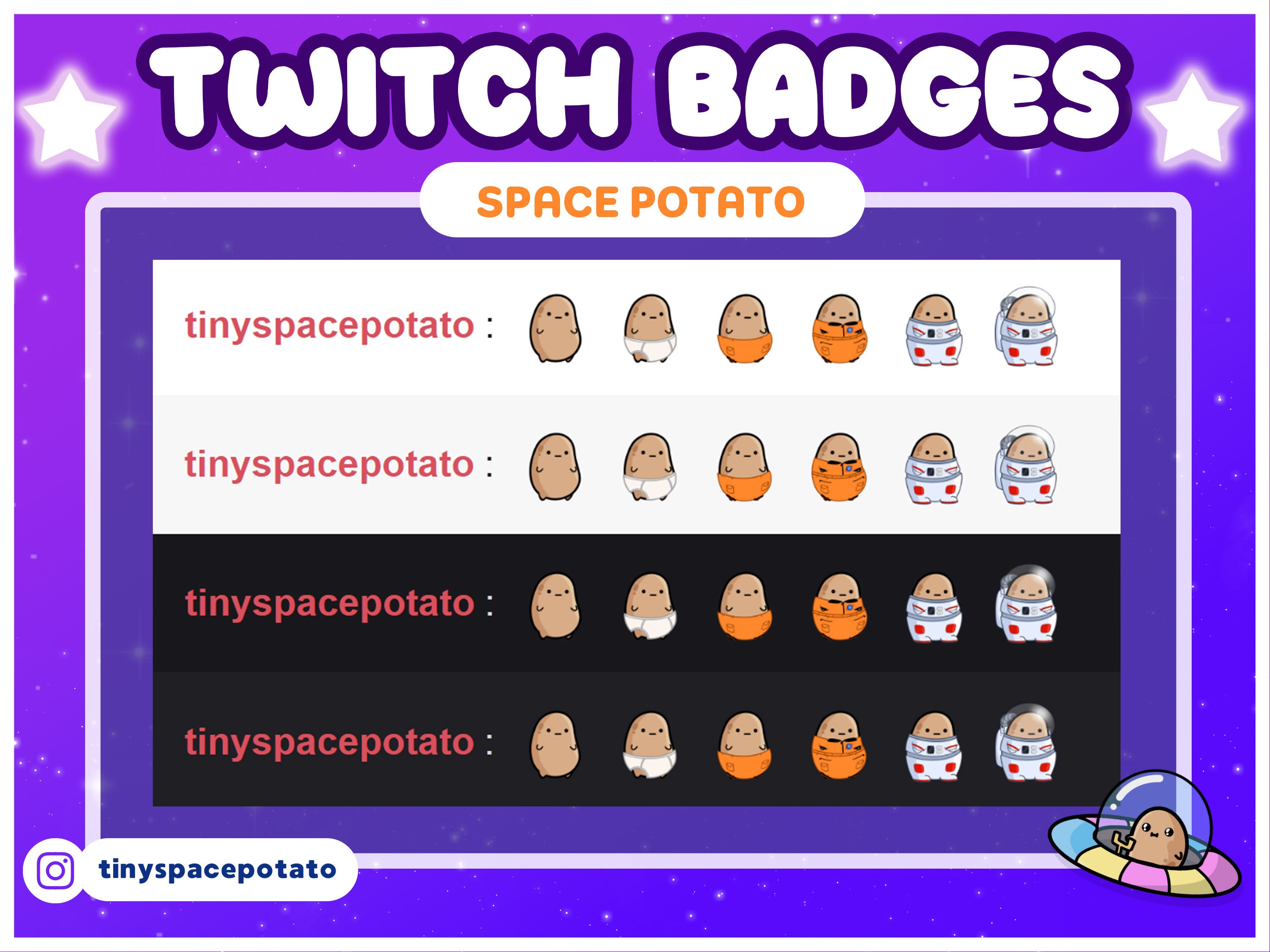 Twitch Sub Badges Space Potato SET OF 6 Funny Bit Badge for - Etsy