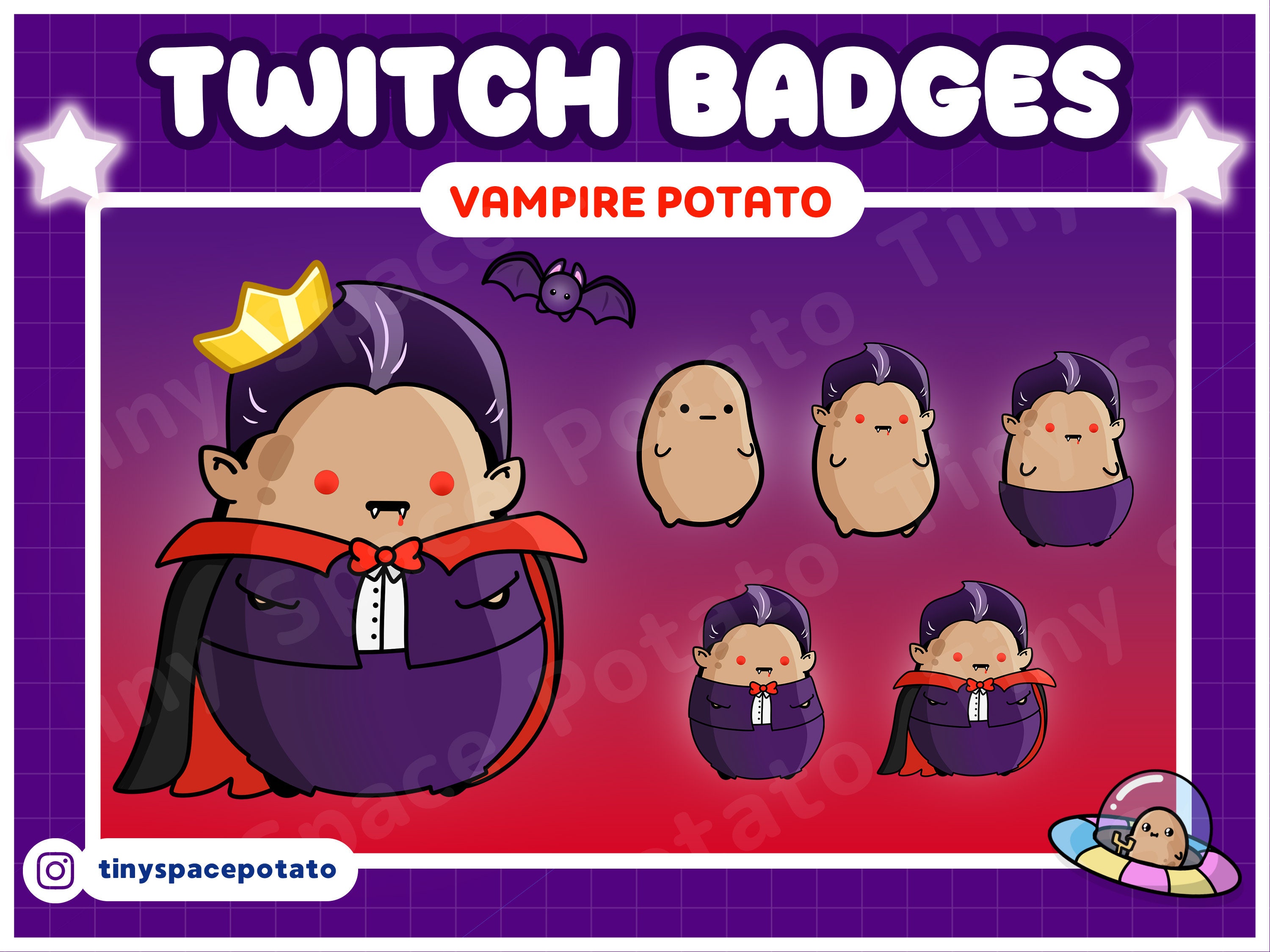 Twitch Sub Badges Vampire Potato (SET of 6) Goth Twitch Badges Witch ...