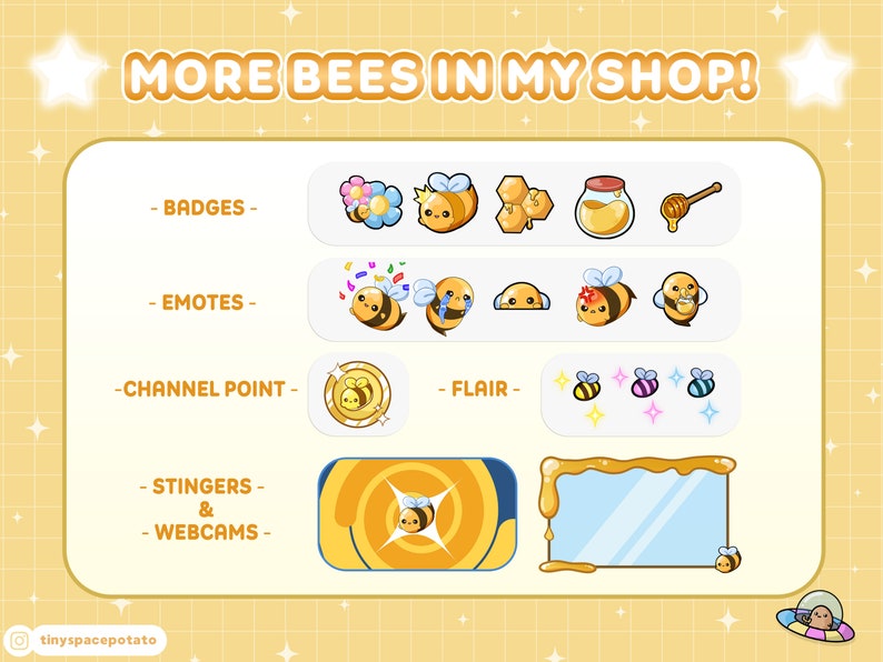 Twitch Panels Honey Bee SET of 37 Stream Panels Twitch Overlay Vtuber ...