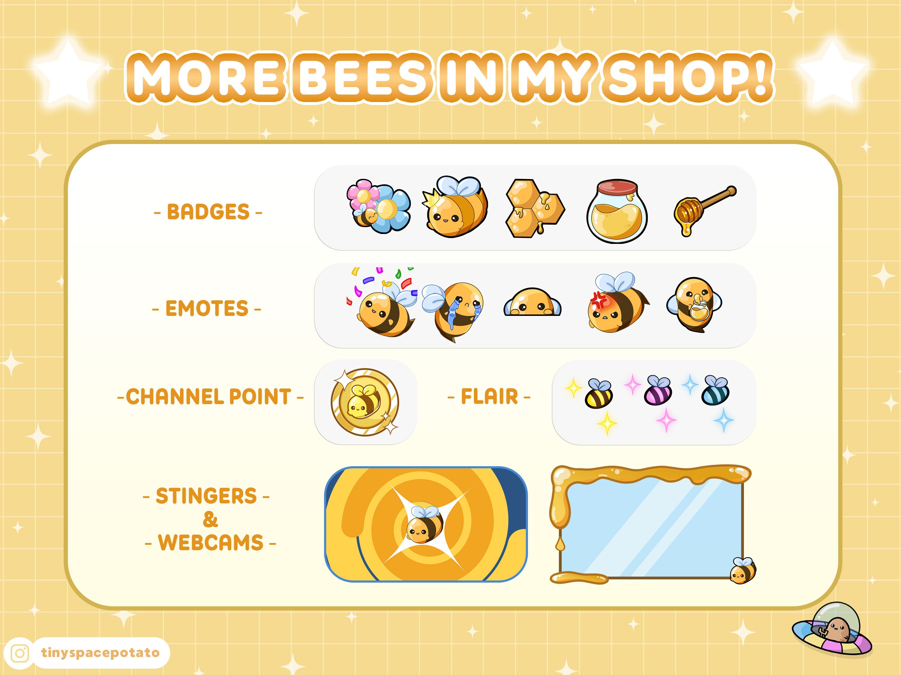 Twitch Panels Honey Bee (SET of 37) Stream Panels Twitch Overlay Vtuber ...
