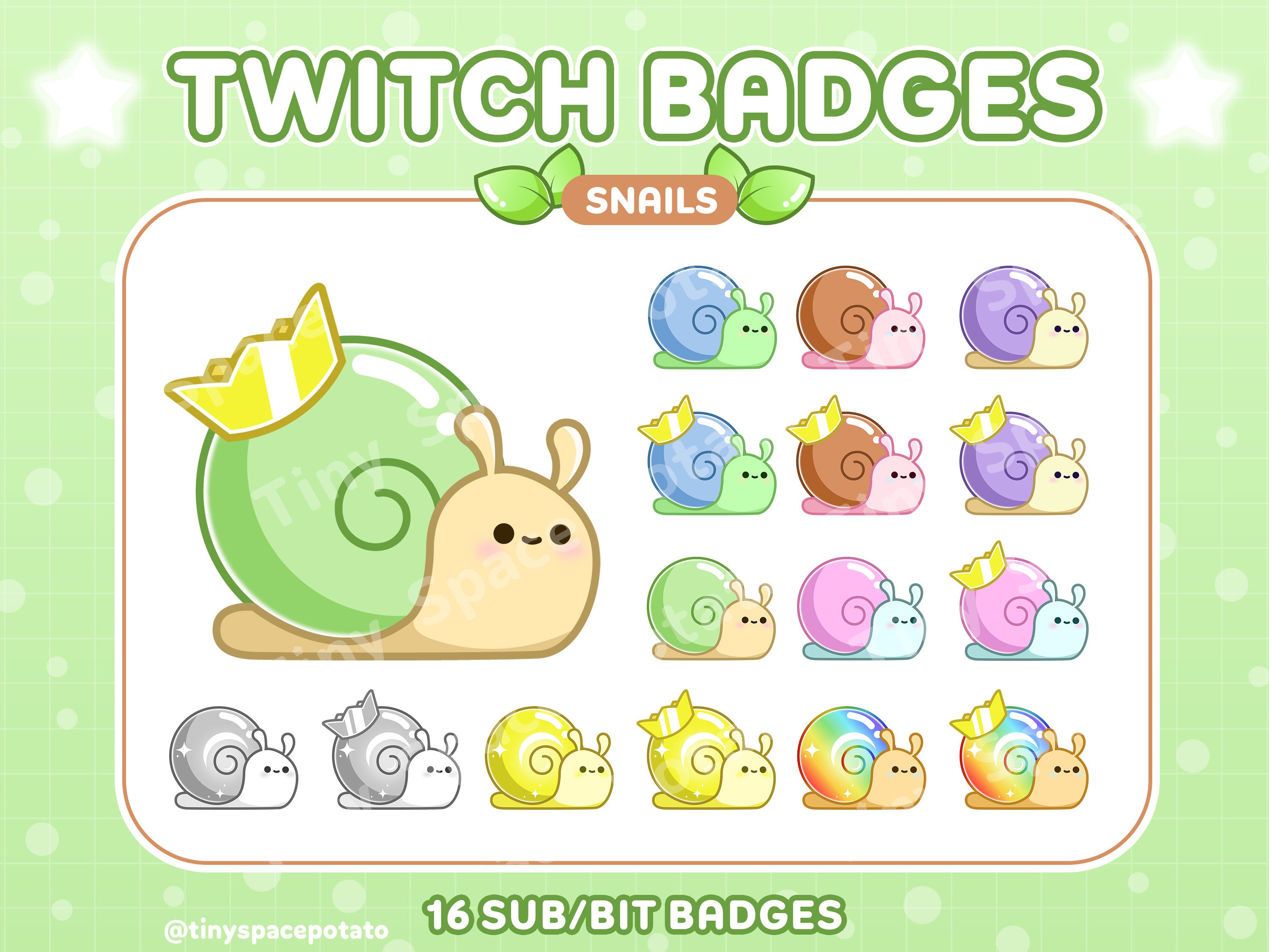 Twitch Sub Badges Snails SET OF 16 Cute Sub Badges Twitch Bit Badges ...