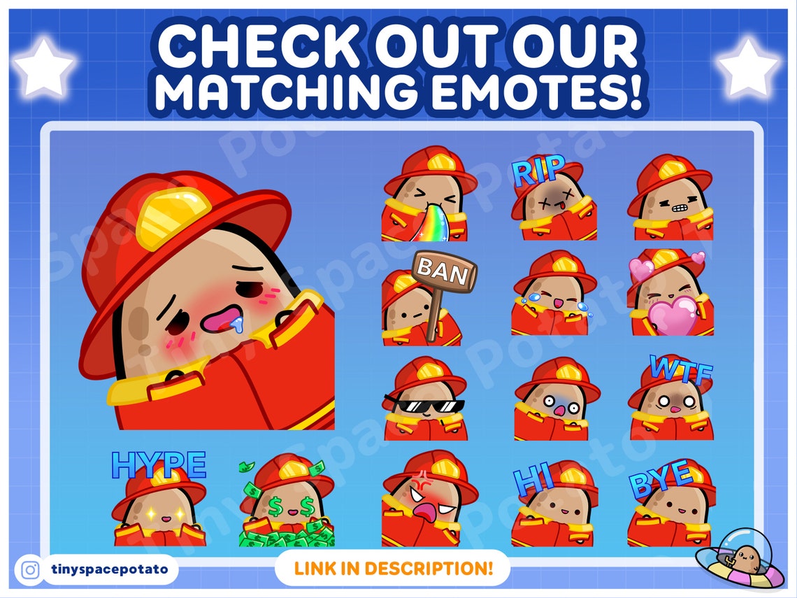 Twitch Sub Badges Firefighter Potato SET OF 6 Cute Sub Badges Twitch ...