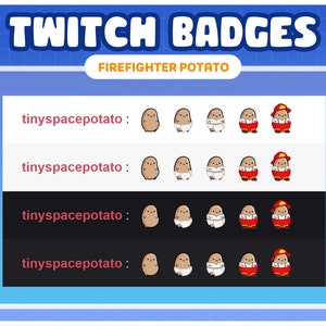 Twitch Sub Badges Firefighter Potato (SET OF 10) Cute Sub Badges Twitch ...