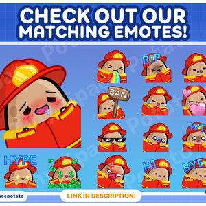 Twitch Sub Badges Firefighter Potato (SET OF 10) Cute Sub Badges Twitch ...