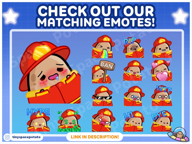 Twitch Sub Badges Firefighter Potato (SET OF 10) Cute Sub Badges Twitch ...
