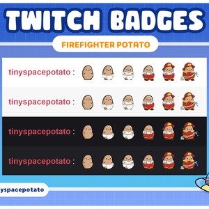Twitch Sub Badges Firefighter Potato SET OF 6 Cute Sub Badges Twitch ...
