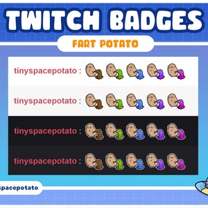 Twitch Sub Badges Fart Potato (SET OF 10) Funny Twitch Badges Poop Sub ...