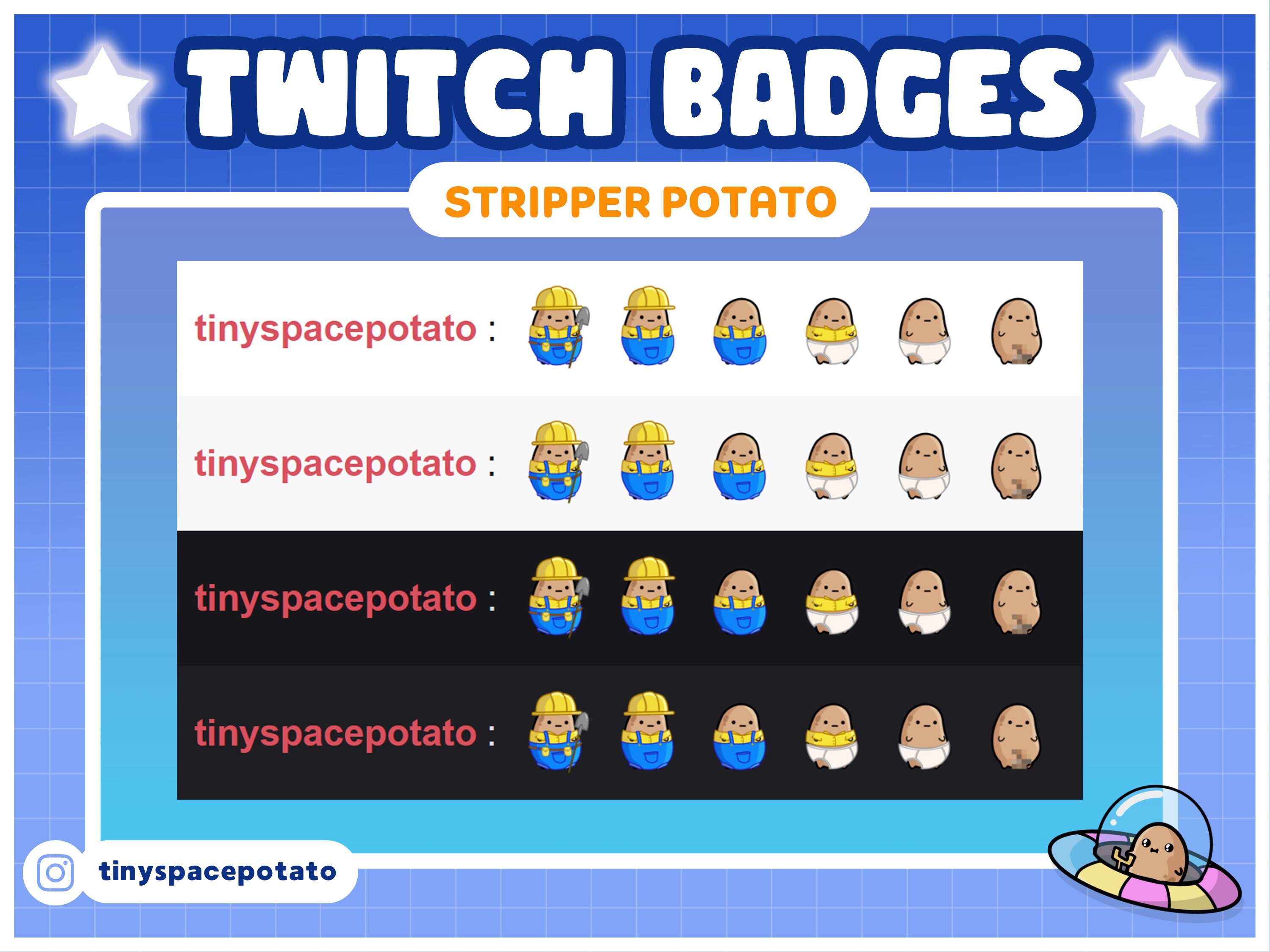Funny Naked Potato Twitch Sub Badges (set of 6) (digital Download) - Etsy