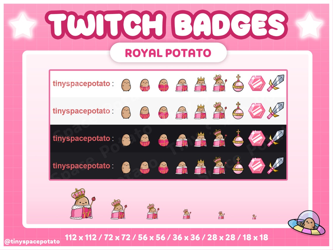 Twitch Sub Badges Pink Royal Potato Bit Badges (SET OF 9) Funny Sub ...