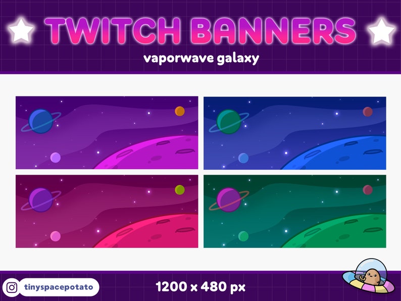 Twitch Banner Vaporwave Galaxy Space SET OF 4 Twitch Banners Custom ...