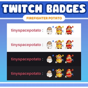 Twitch Sub Badges Firefighter Potato (SET OF 10) Cute Sub Badges Twitch ...